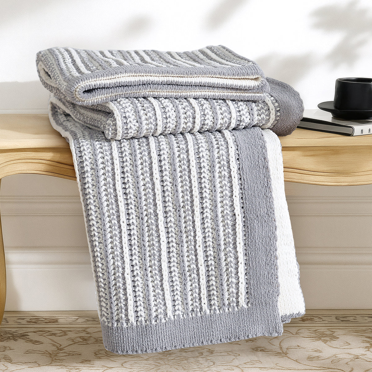 Two-Tone Striped Chenille Knit Throw Blanket – Amélie Home